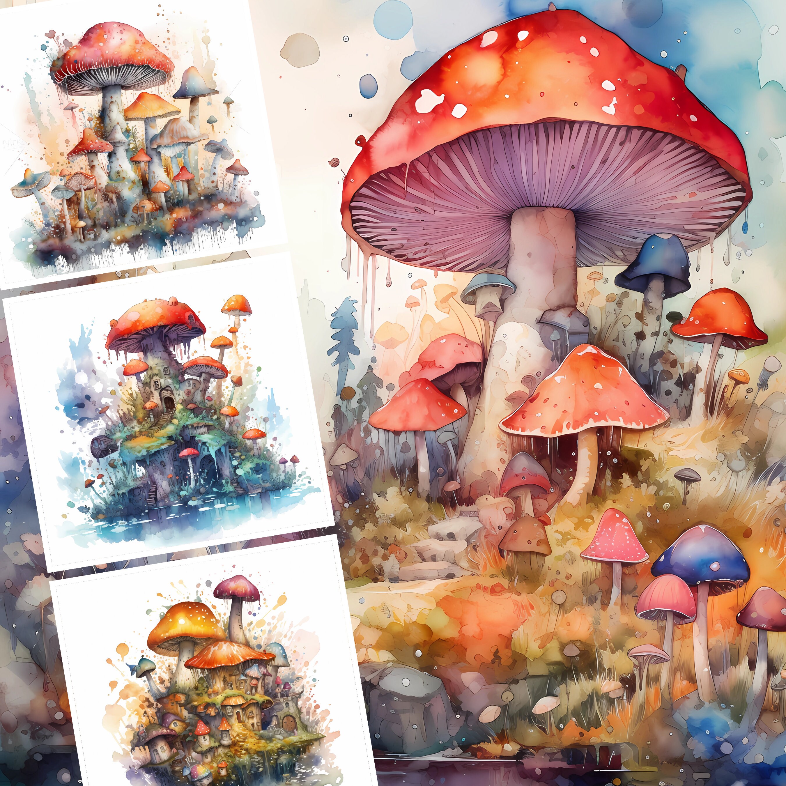 Mushroom Kingdom, Mushroom PNG, Watercolor Mushroom Clipart, Mushrooms ...