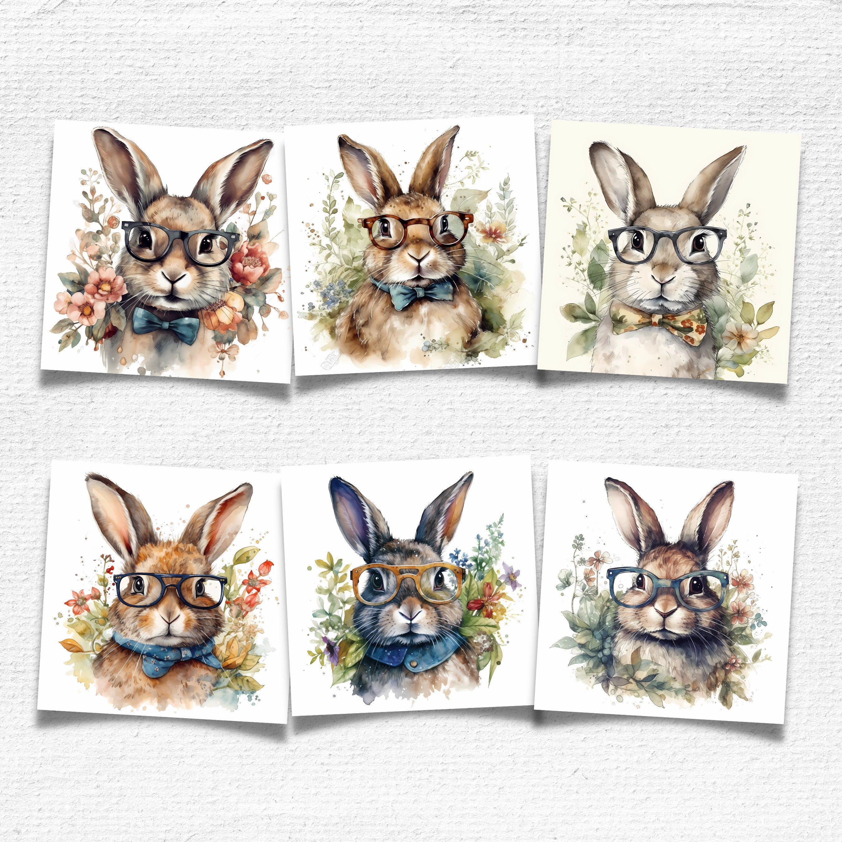Cute Bunnies in Glasses Clip Art, Funny Bunny Clipart, Watercolor ...