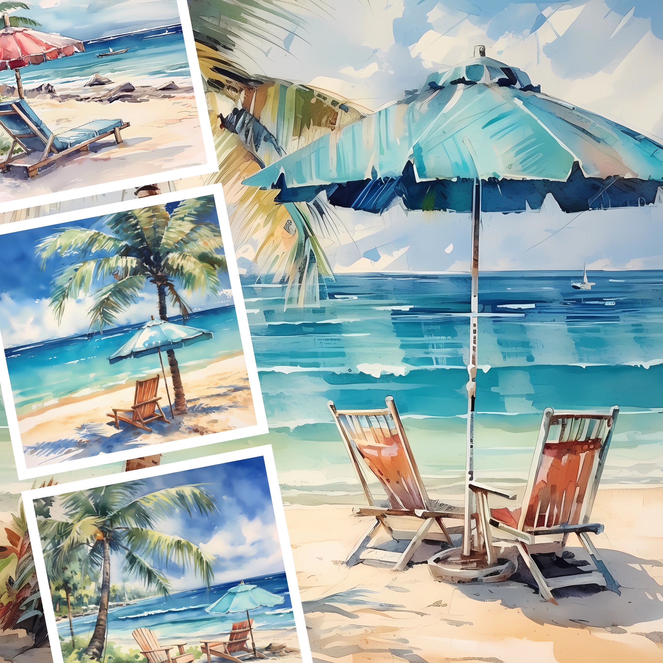 Watercolor Beach Clipart, Beach PNG, Digital Illustration, Watercolor ...