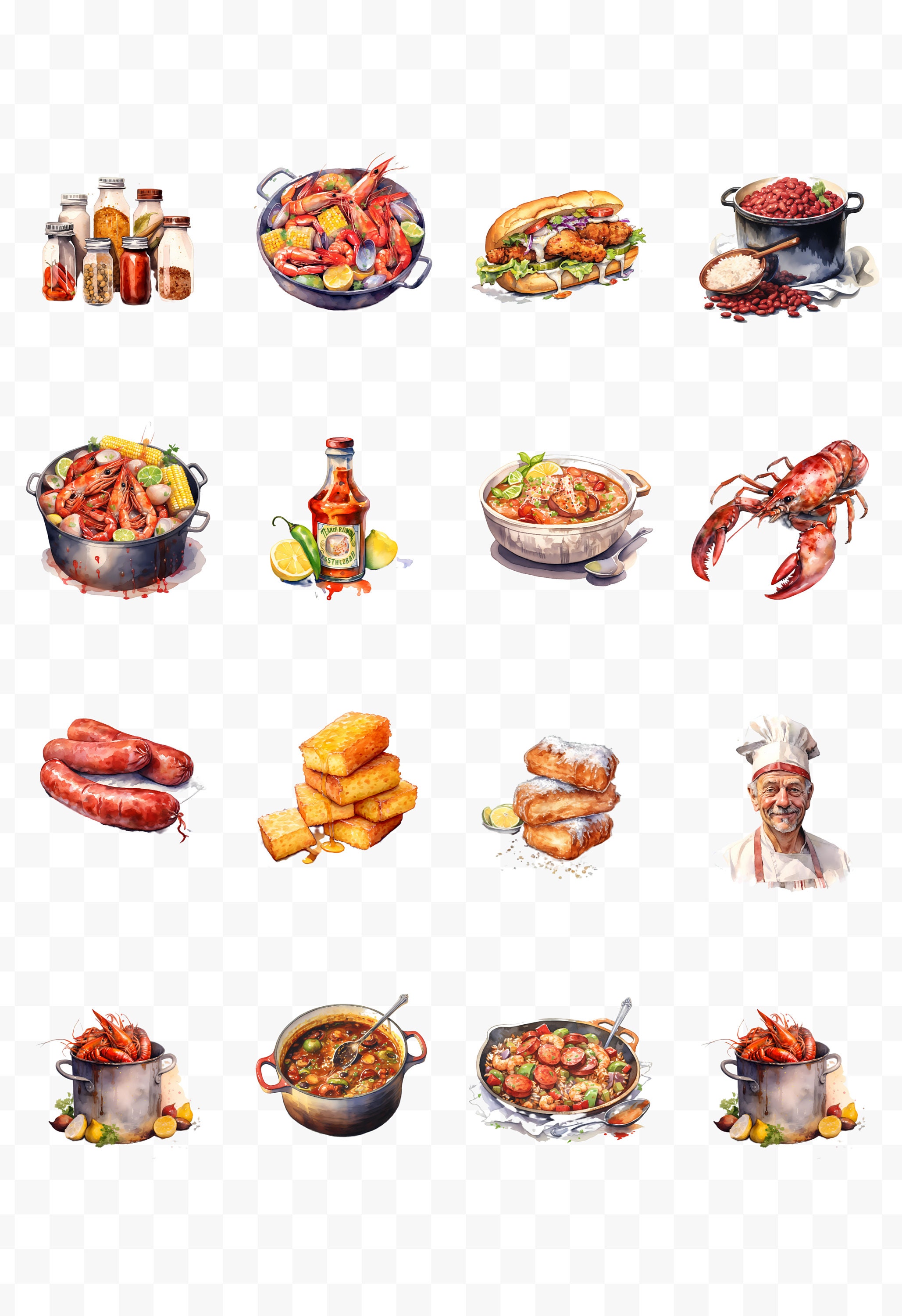 Cajun Cooking Watercolor Clipart Bundle, Louisiana PNG, Louisiana ...