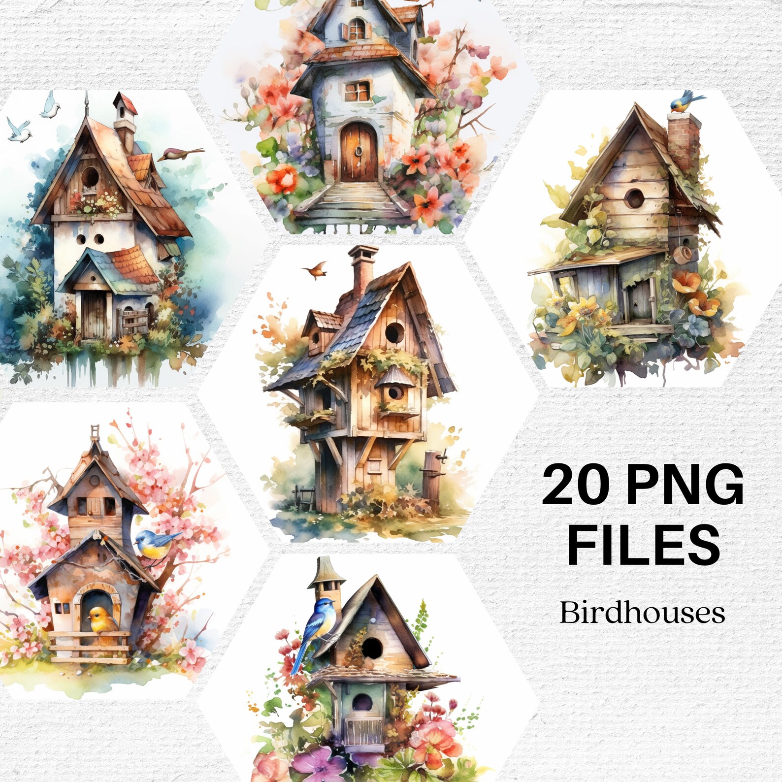 Birdhouse Clipart, Birdhouse PNG, Birdhouse Watercolor Clipart Bundle ...