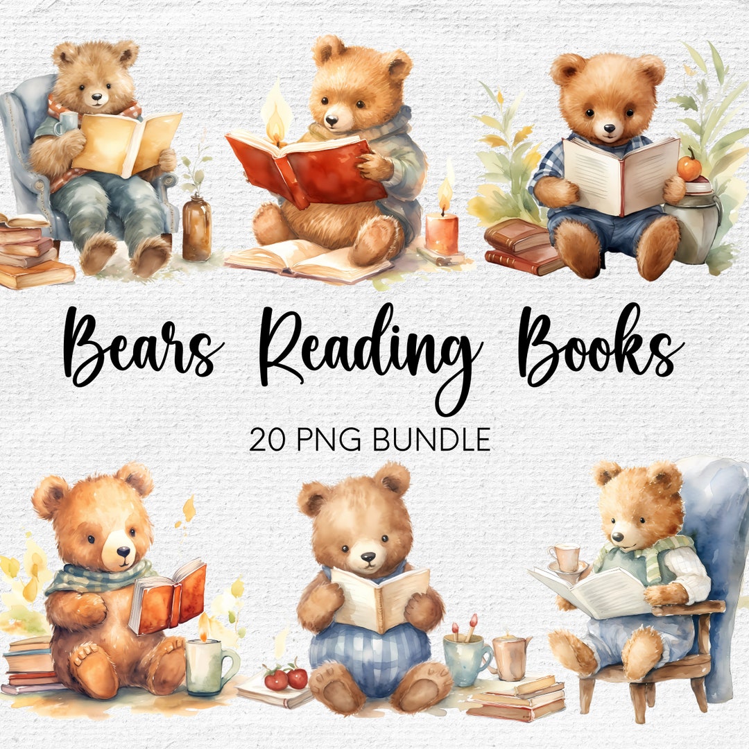 Bear Reading a Book Clipart, Bears Reading Books, Bear PNG, Cute Bears ...
