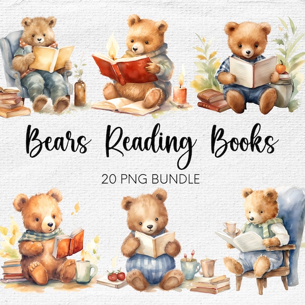 Bear Reading a Book Clipart - Etsy