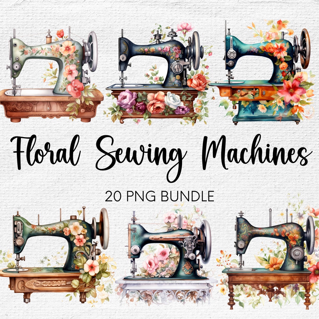 Watercolor Floral Sewing Machines Clipart, Watercolor Clipart Bundle ...