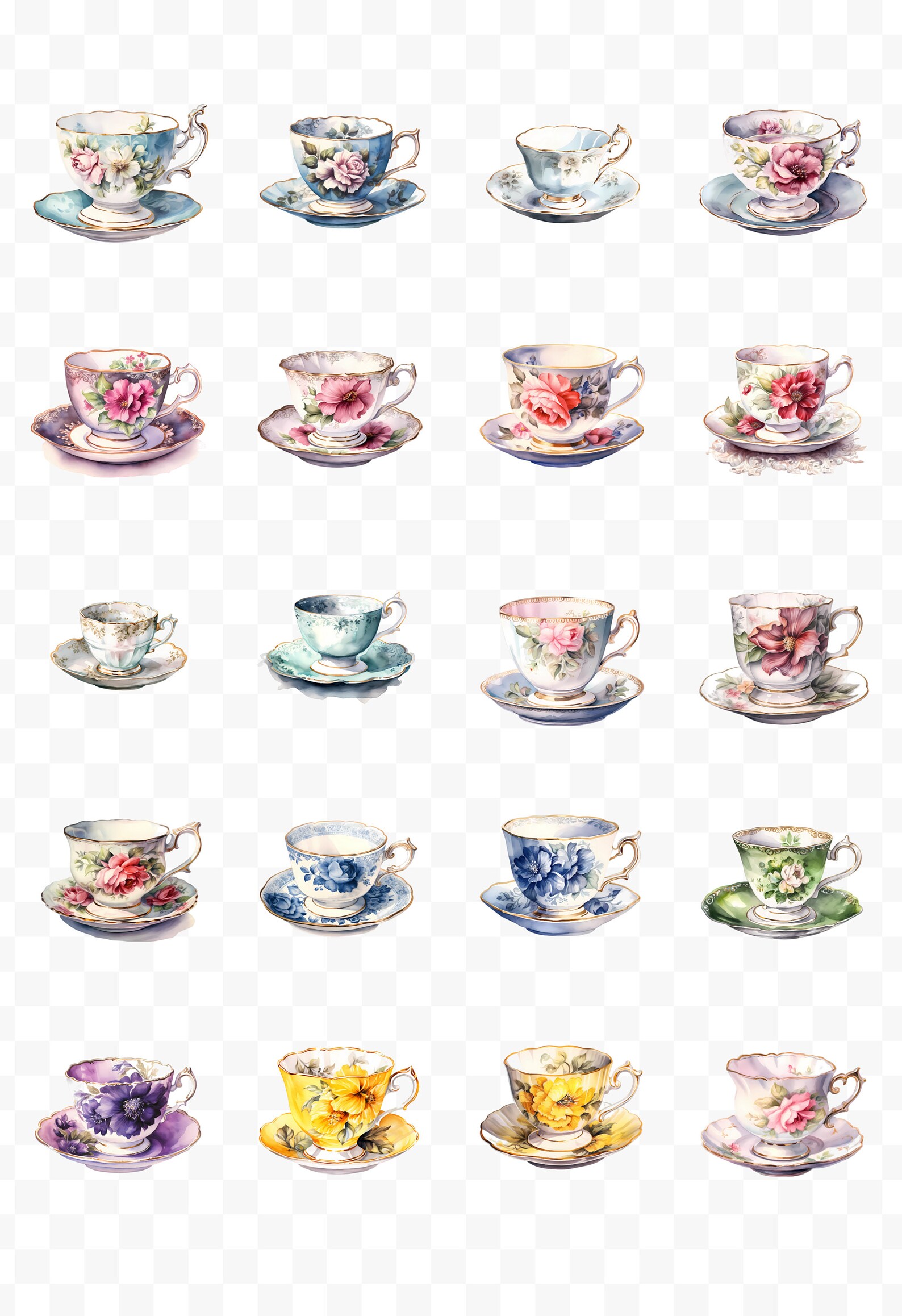 Vintage Tea Cup Clipart PNG, Tea Cups Clip Art, Tea Cup Digital ...