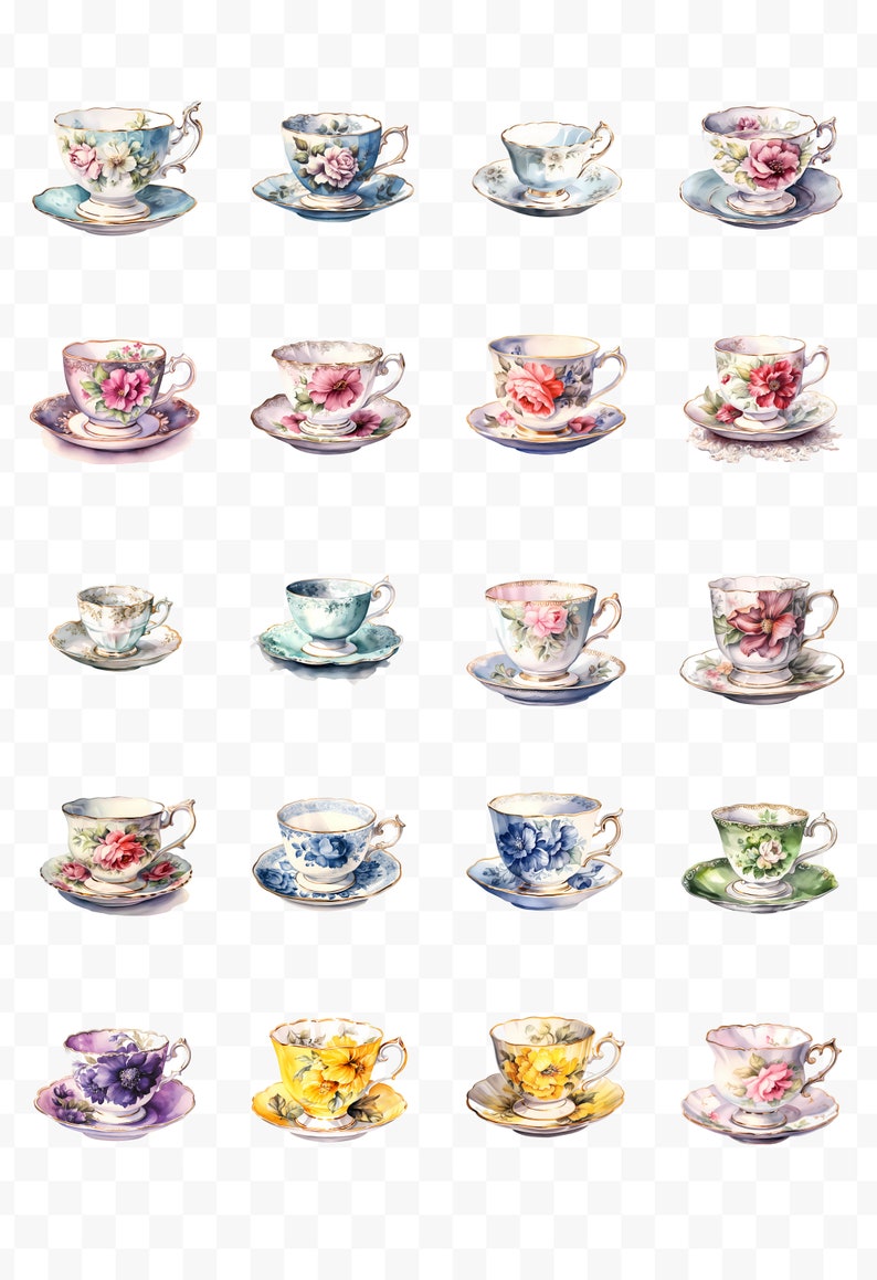 Vintage Tea Cup Clipart PNG, Tea Cups Clip Art, Tea Cup Digital ...