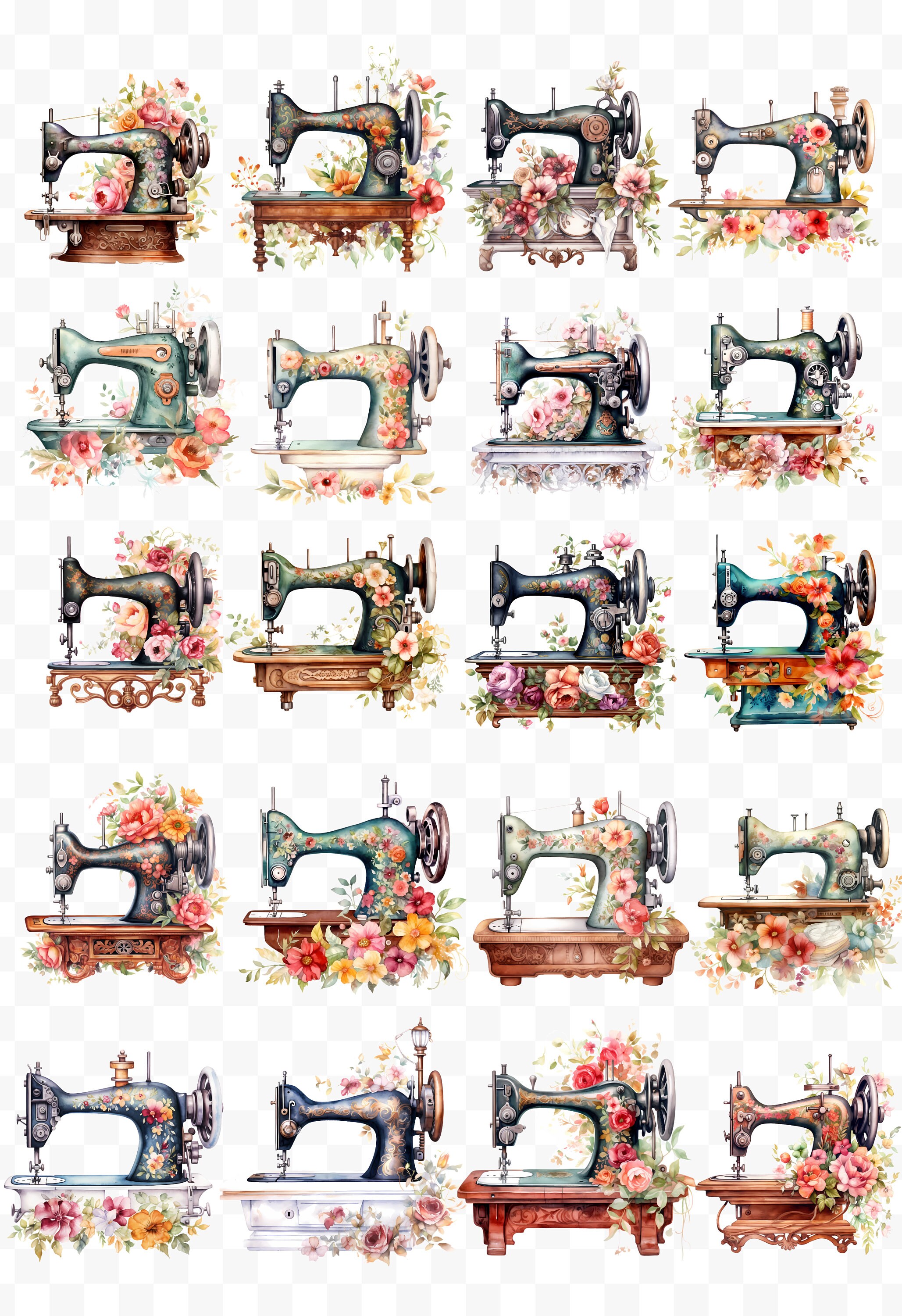 Watercolor Floral Sewing Machines Clipart, Watercolor Clipart Bundle ...