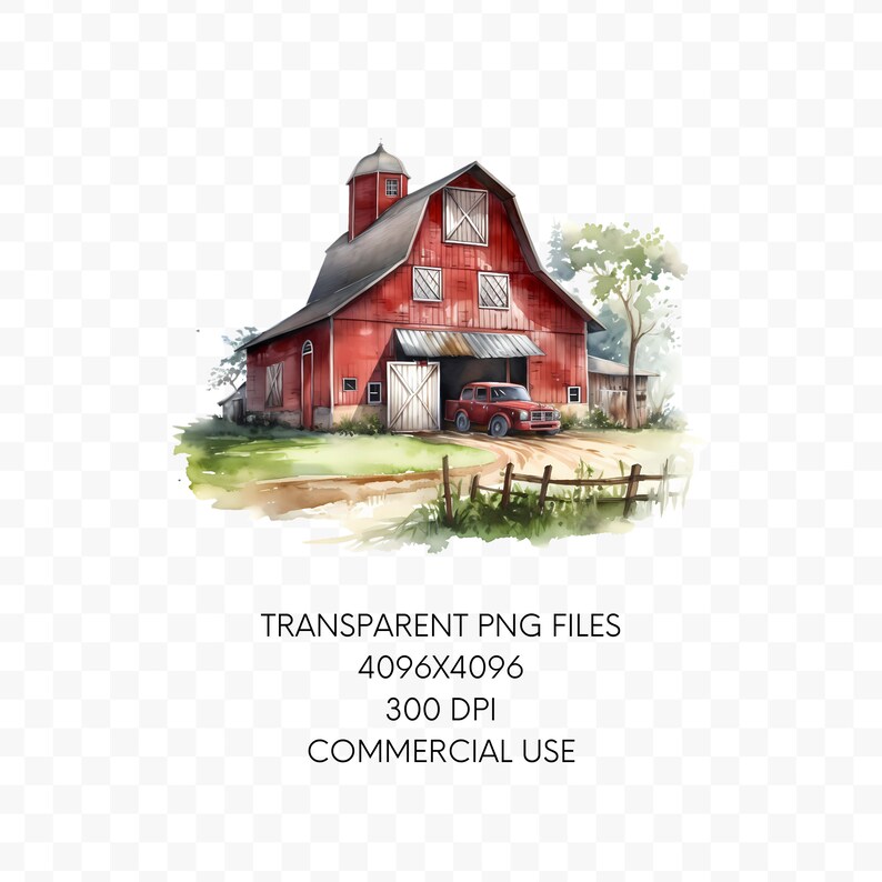 Red Barn Clipart, Watercolor Farm Clipart, Farmhouse PNG, Farm Clipart ...