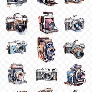 Vintage Camera Watercolor Clipart Bundle, Watercolor Camera PNG ...