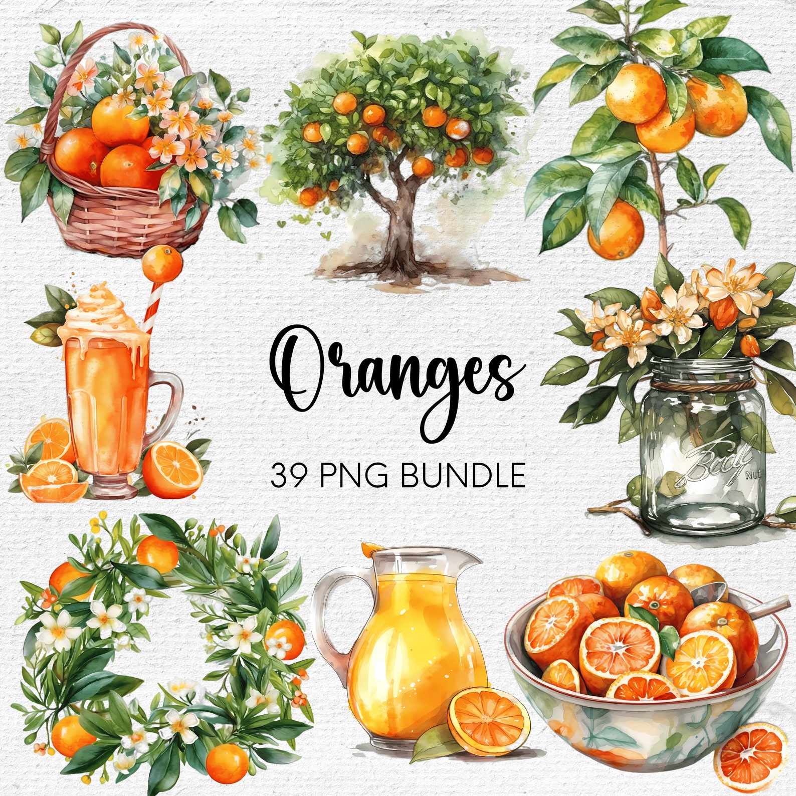 Watercolor Orange Clipart, Citrus Clipart Bundle, Orange PNG, Fruit ...