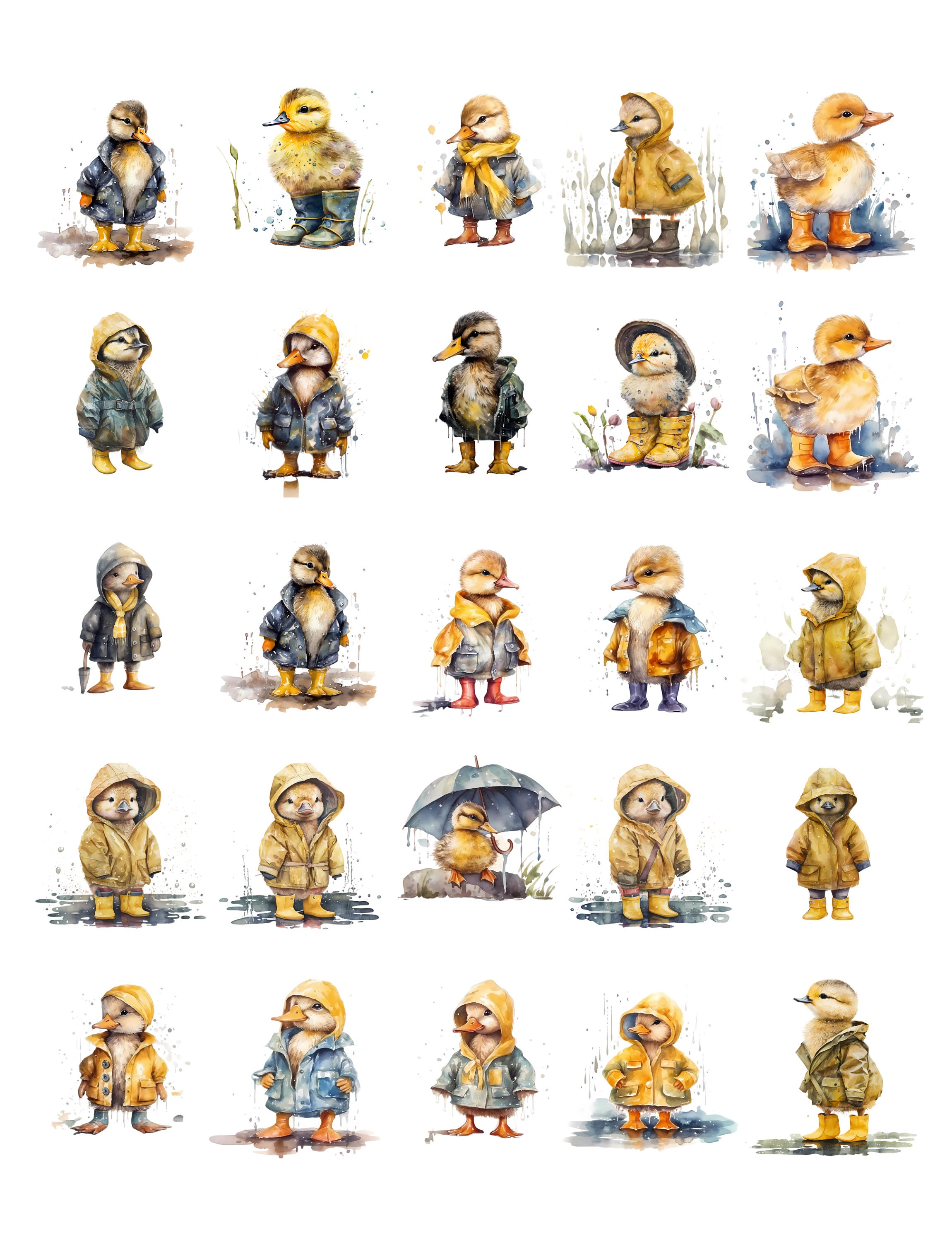 Cute Ducks, Ducklings in Rainboots, Baby Duck PNG, Clipart Bundle ...