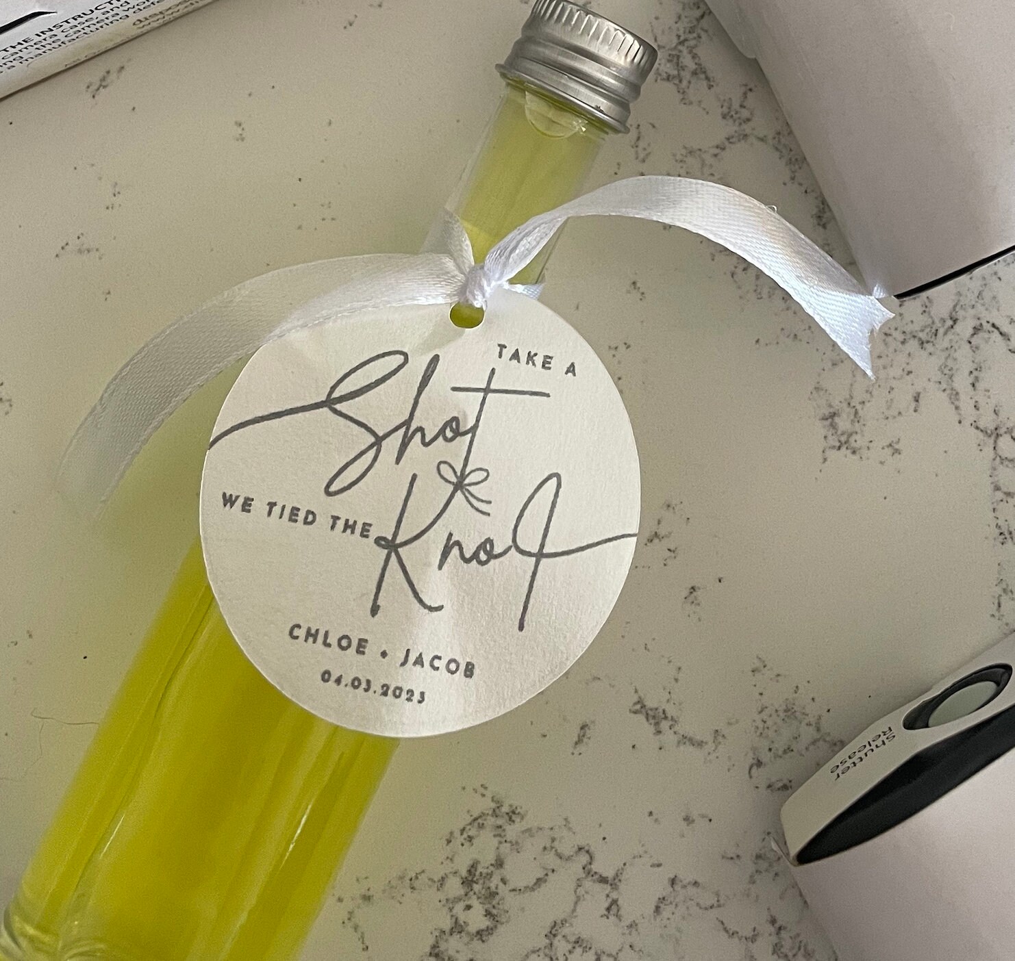 Take a Shot We Tied the Knot Wedding Gift Tags Design | Mini Alcohol ...