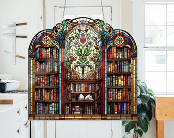 Little Fused Glass Bookshelf, Plant and Mouse - Etsy