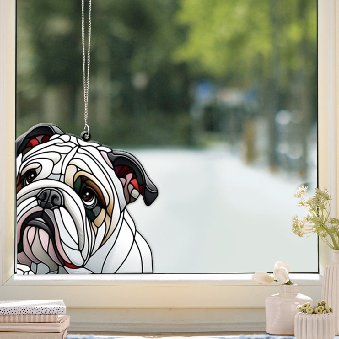 English Bulldog Stained Glass Acrylic Window Decor, Personalized Dog ...