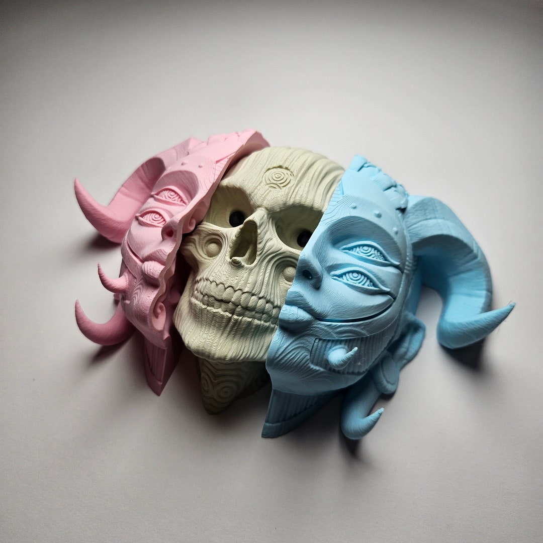 3D Printed Holy Quin, Horned Death Face, Wall or Shelf Decorative, Wall ...