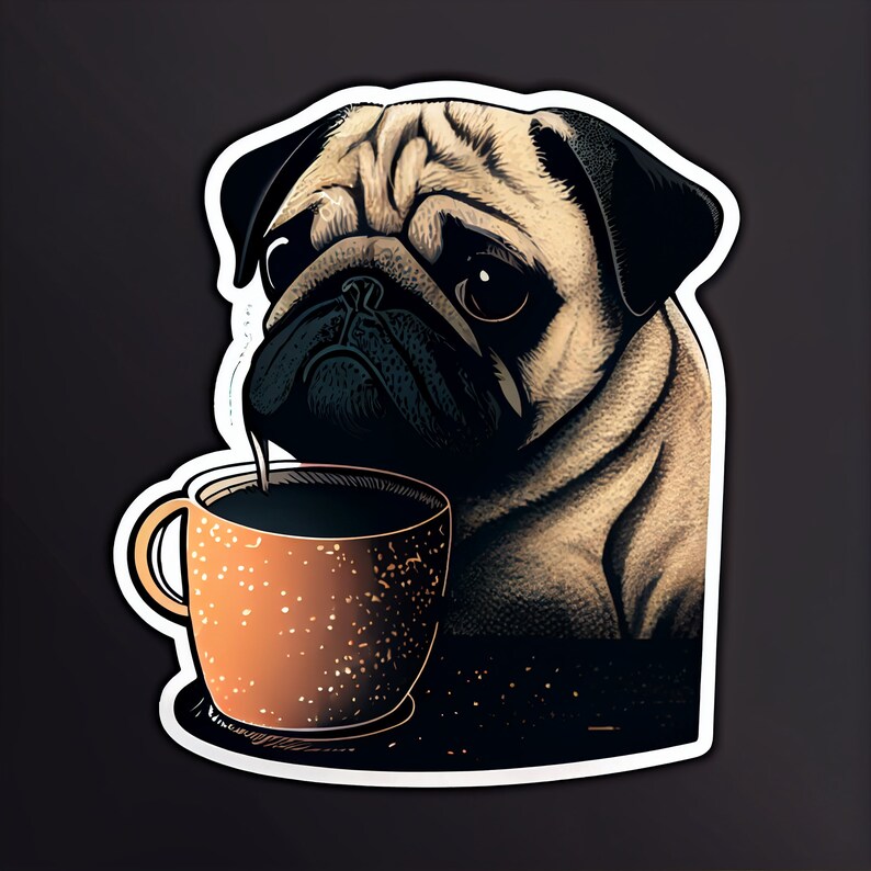 6 Adorable Pugs With Their Favorite Cup of Coffee PNG - Perfect for ...