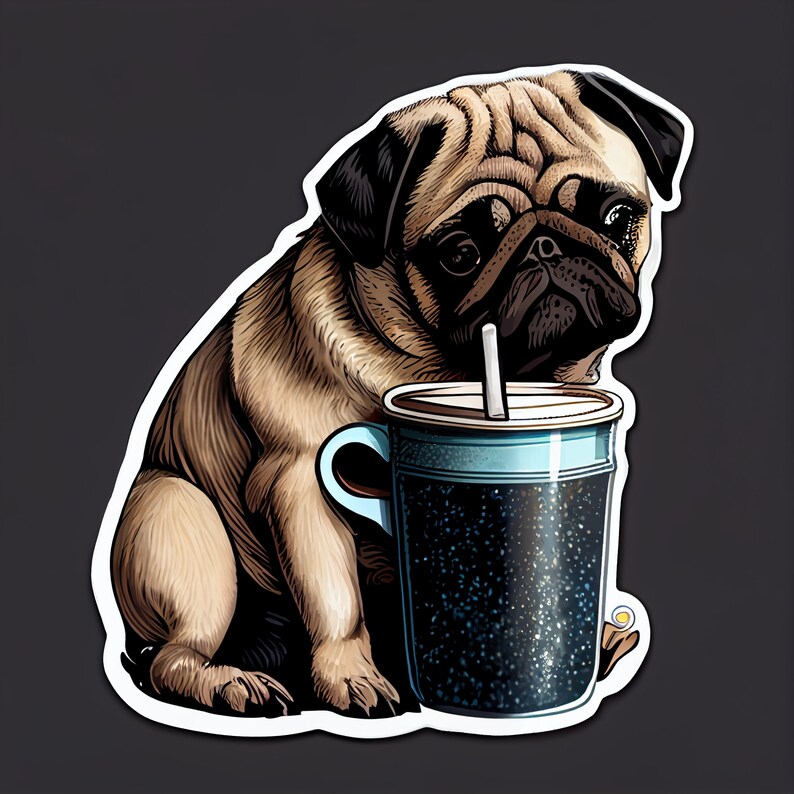 6 Adorable Pugs With Their Favorite Cup of Coffee PNG - Perfect for ...