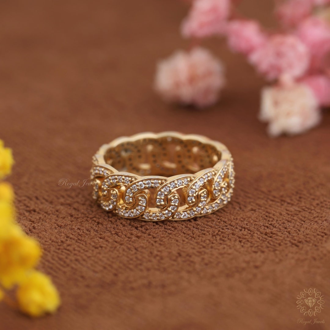 Miami Cuban Link Chain Ring 0.6CT Lab Grown Diamond Wedding Ring Unisex ...