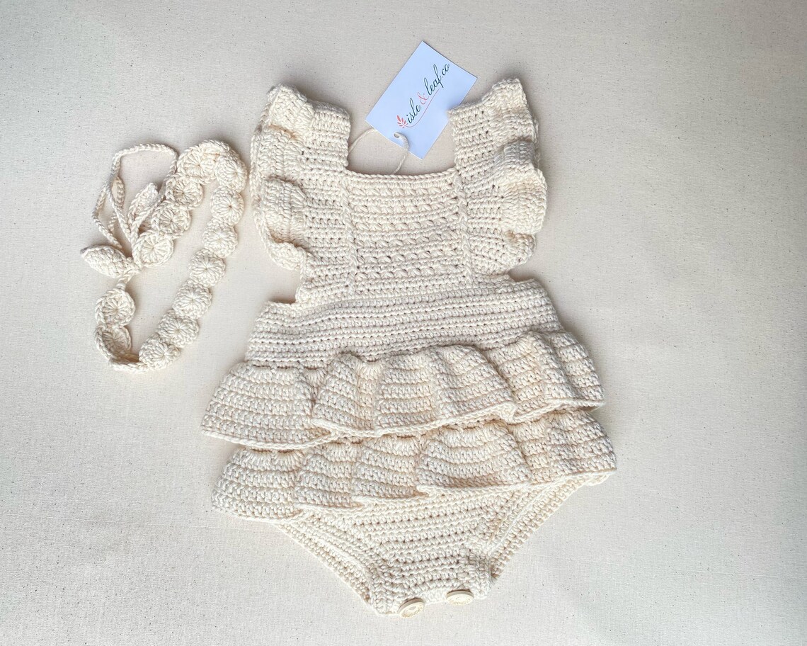 Newborn Crochet Baby Girl Ruffle Romper-organic Cotton Baby - Etsy