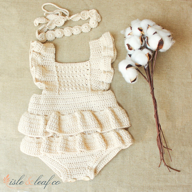 Newborn Crochet Baby Girl Ruffle Romper-organic Cotton Baby - Etsy