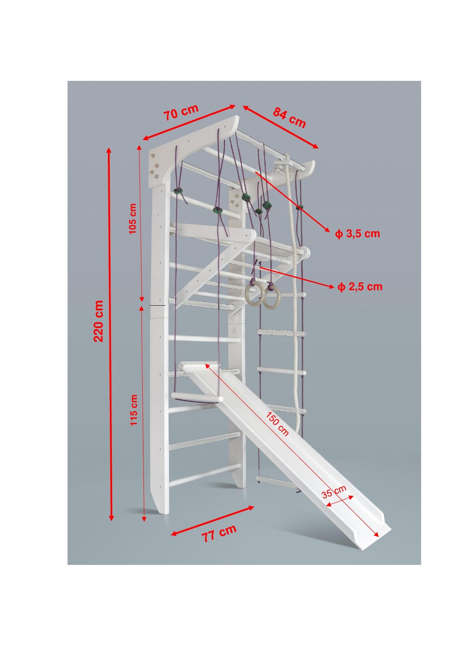 Wooden Wall Bars "kinder-3 White" Gymnastics Bar Swedish Ladder Home ...