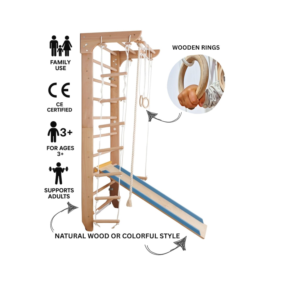 Wooden Wall Bars Gym Set: Swedish Ladder, Rings, Rope & Swing - Etsy
