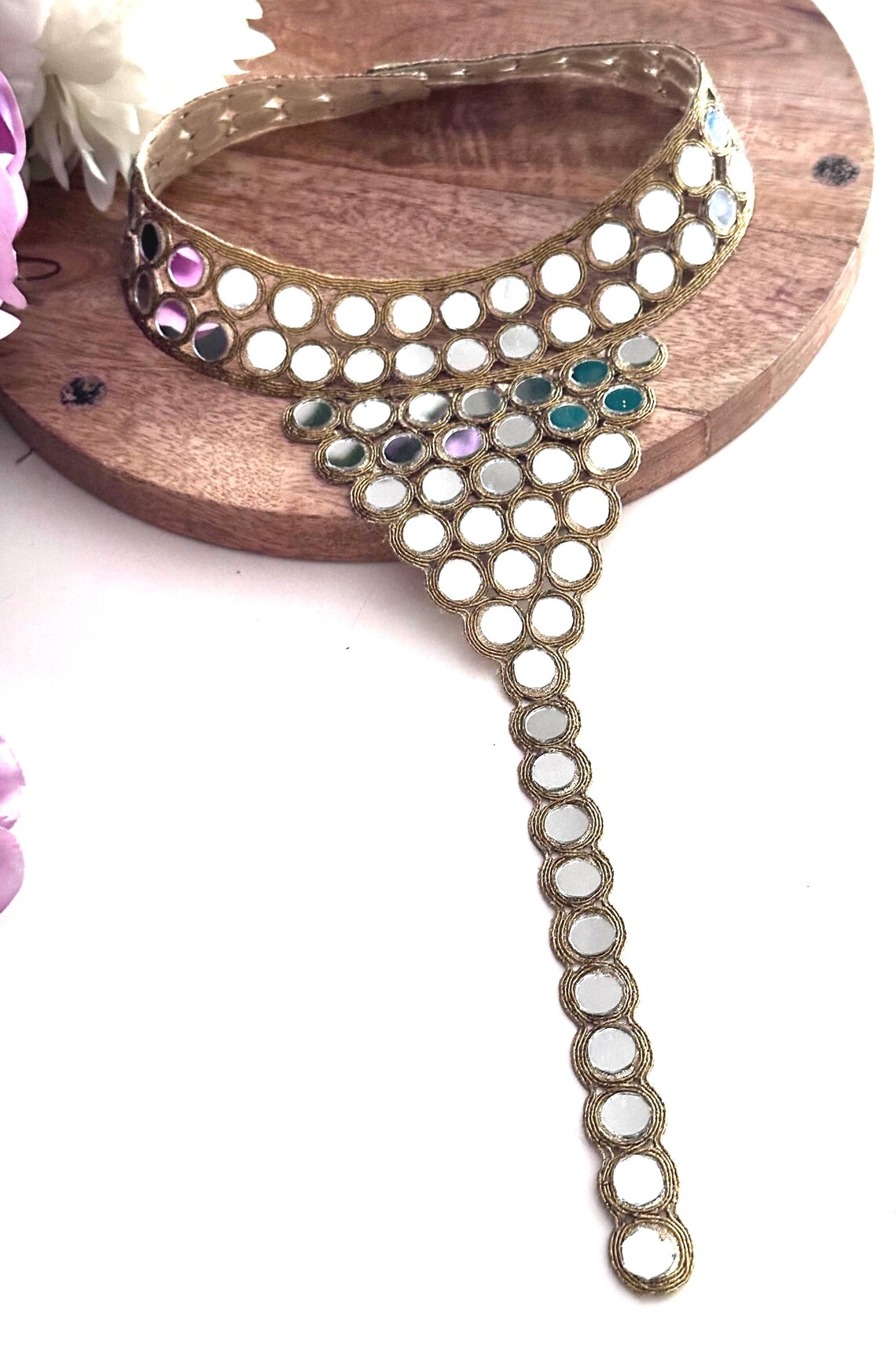 Hand Embroidered Mirror Work Neck Applique Boho Silver & Gold Body ...