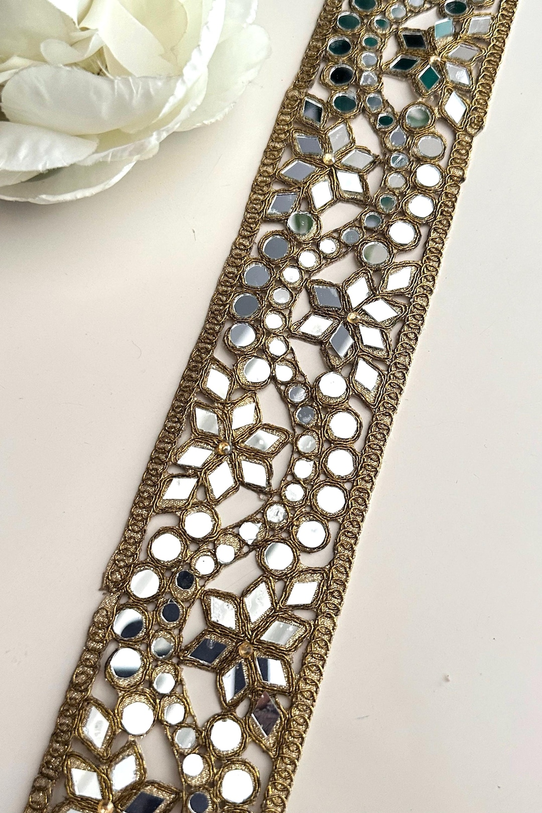 Indian Wave Mirror Belt Broad Mirror Lace Trim Glamorous Cinturon ...