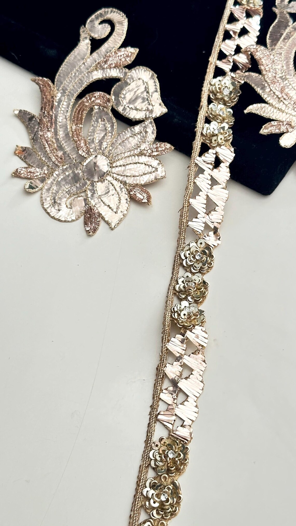 Vintage Look Handmade Sequin Lace Metallic Threadwork Gold Trim Bridal ...