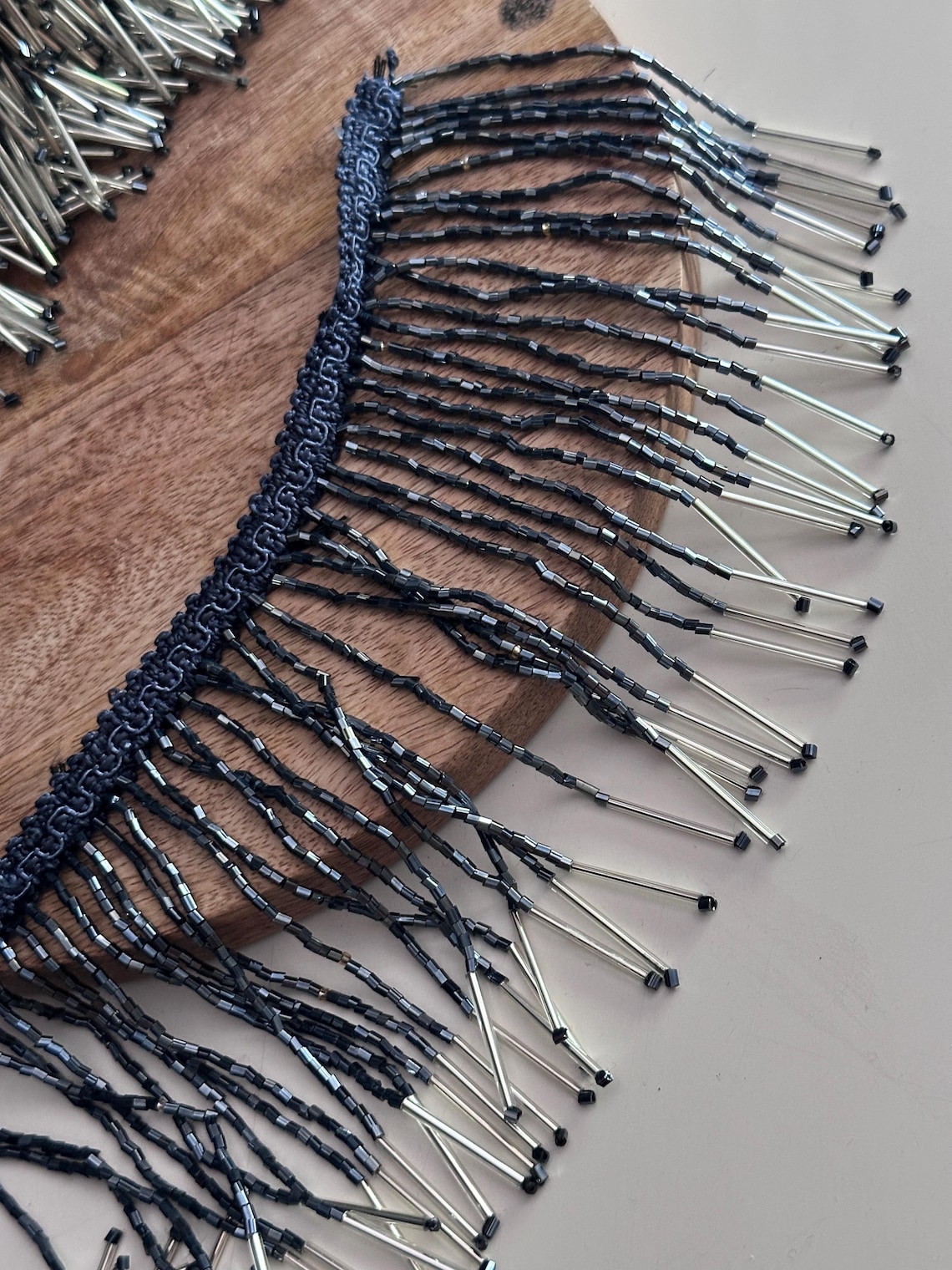 Blue Beaded Fringe Trim: Silver Bugle Bead Tassel, 5.5 Inch - Etsy