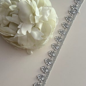 9mtr Silver Zircon Embellished Border Trim Metallic Thread Sew on Trim ...