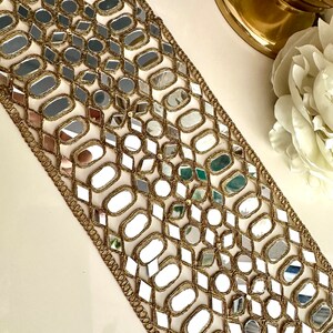 Broad Antique Gold Mirrorwork Lace Border, Cutwork Glass Border for ...