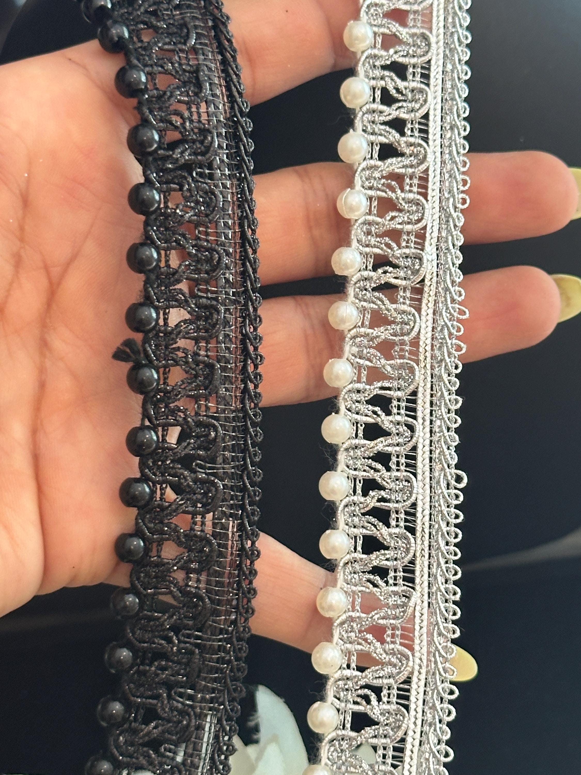 Pearl Beaded Lace Metallic Trim Pearl Lace Border Bridal Costume Trim ...
