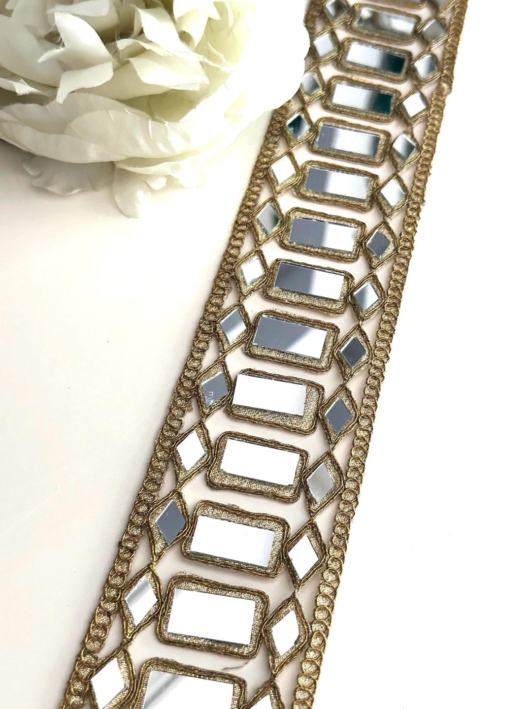 5.5cm Dull Gold Big Mirror Designer Indian Trimglamourous Waist Belt ...