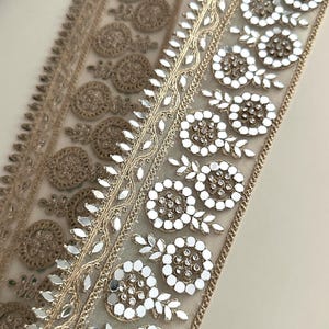 Mirror Work Embroidered Lace Trim: Gold Zari Floral Indian Border - Etsy
