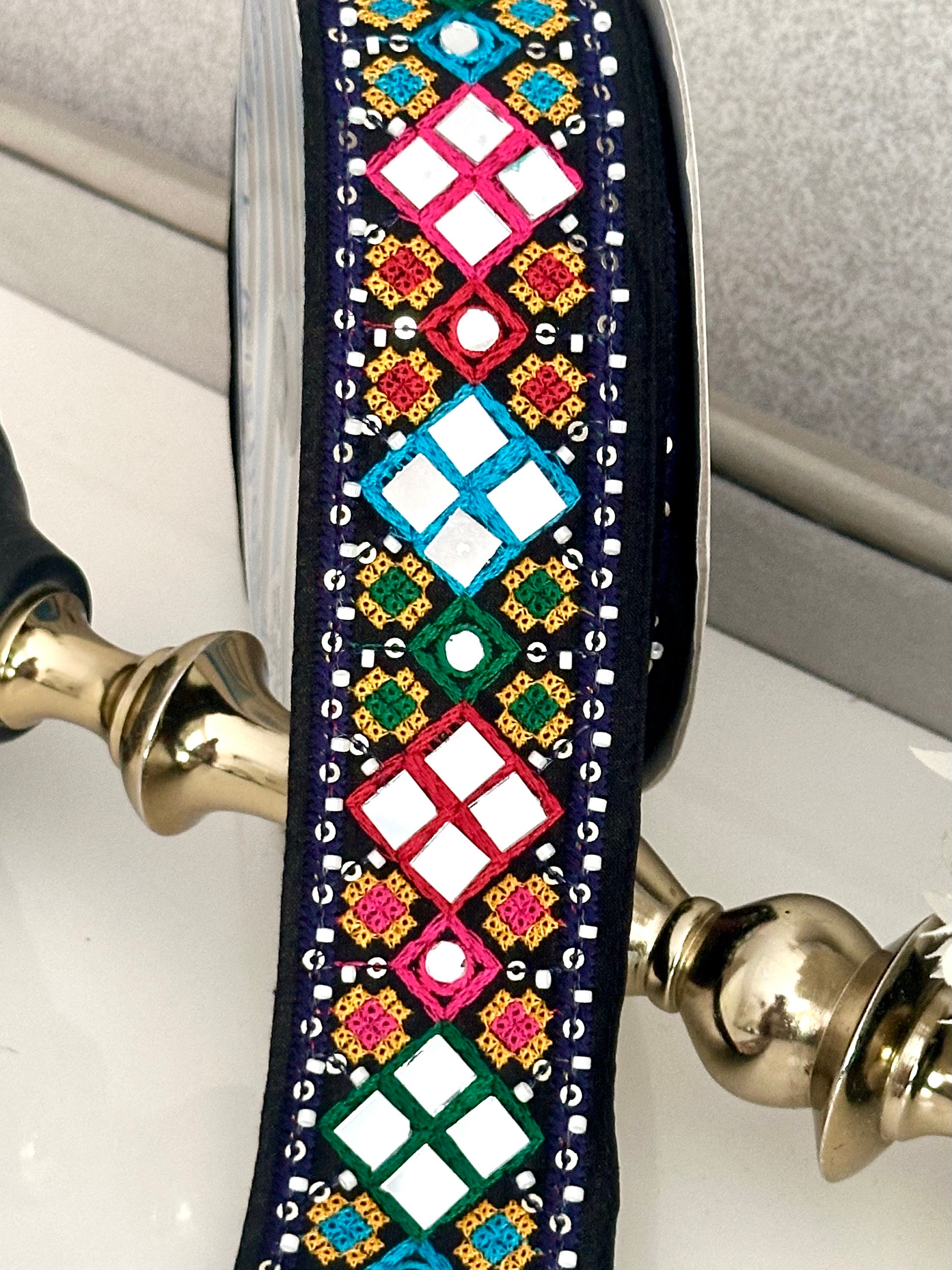 Black Embroidered Multi Colour Mirror Lace Trim Indian Trim Dupatta ...