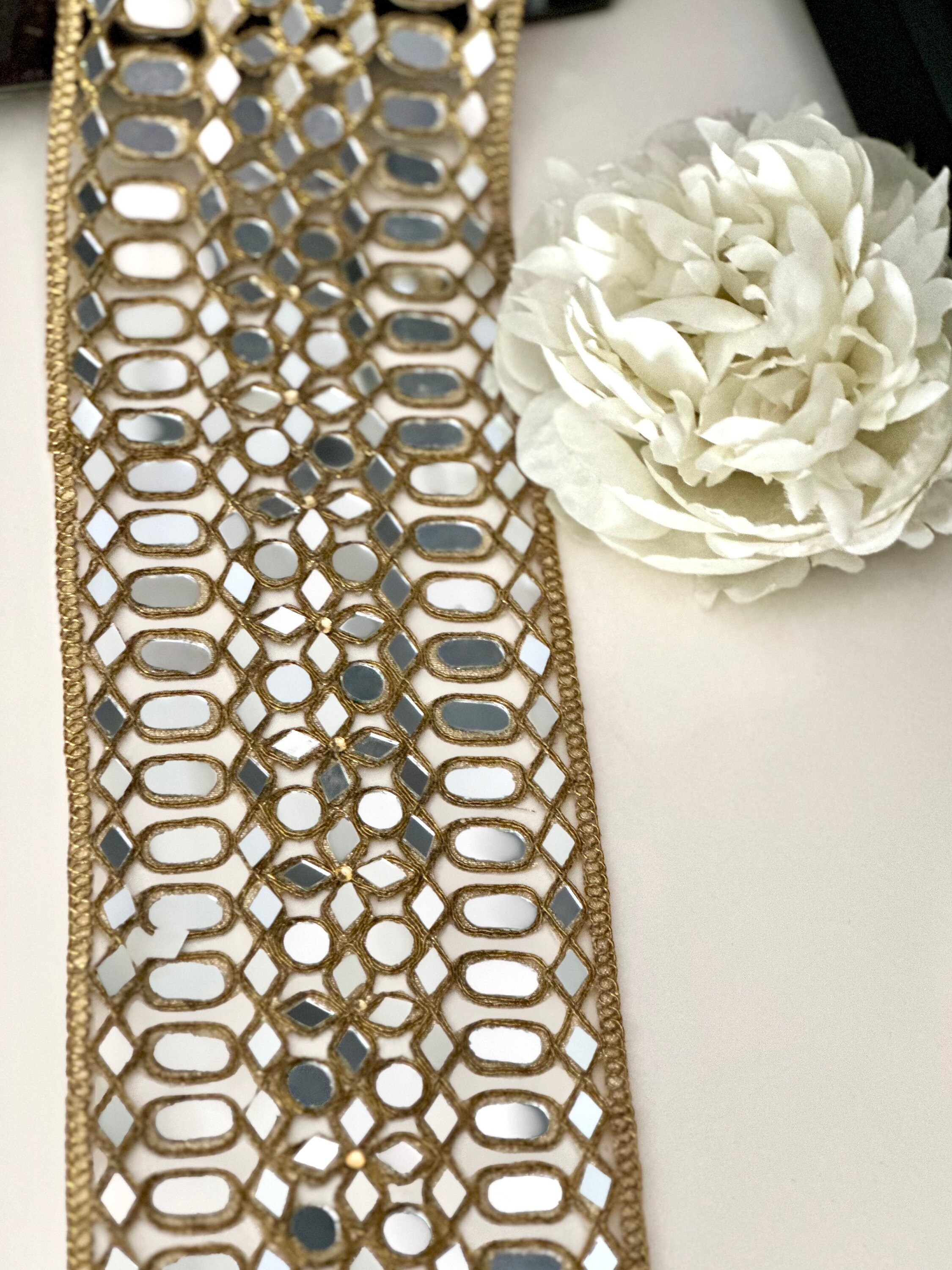 Broad Antique Gold Mirrorwork Lace Border, Cutwork Glass Border for ...