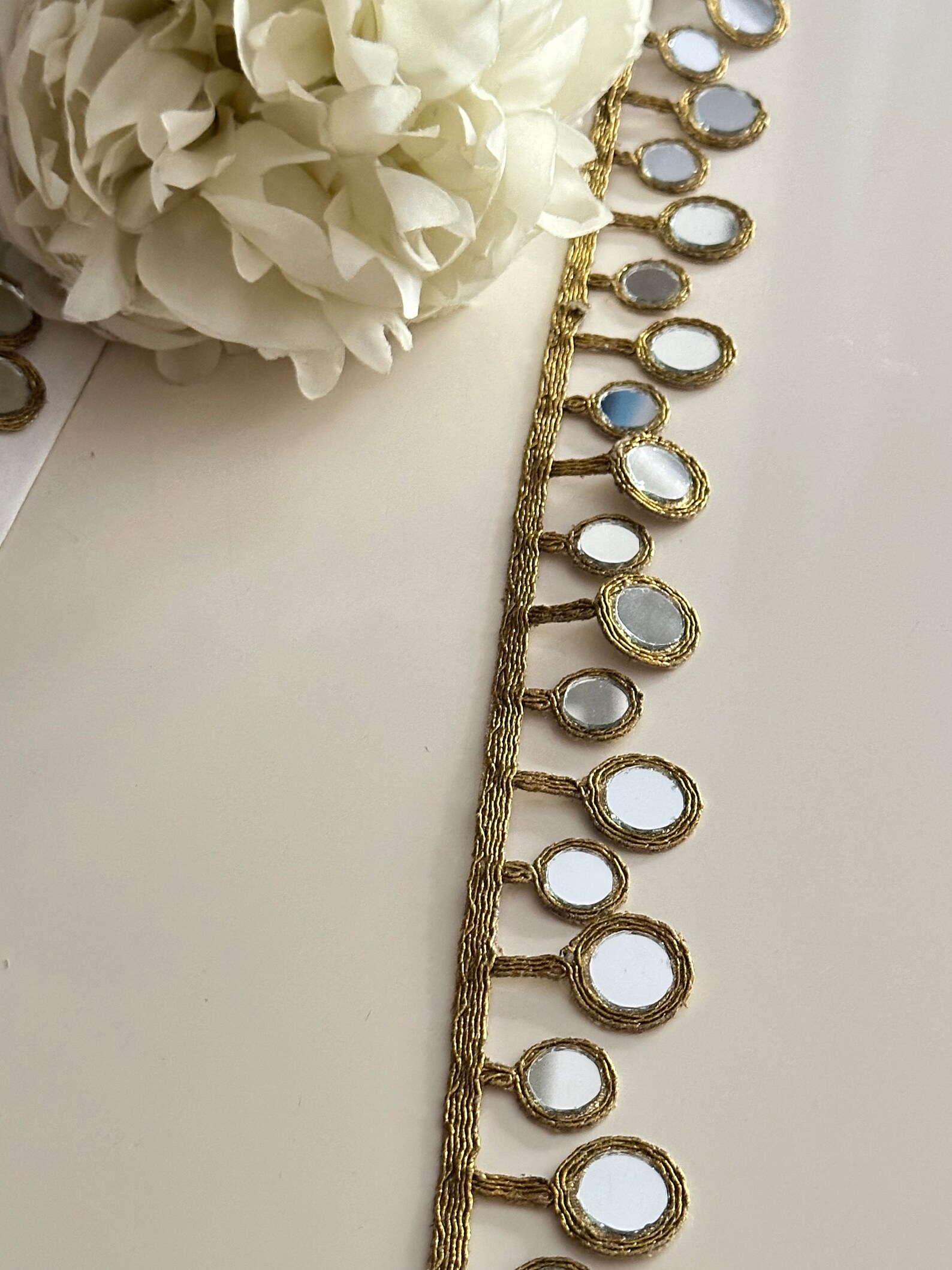Gold Antique Round Mirror Trim 4.5 Cm Wide Cutwork Sari Border Indian ...