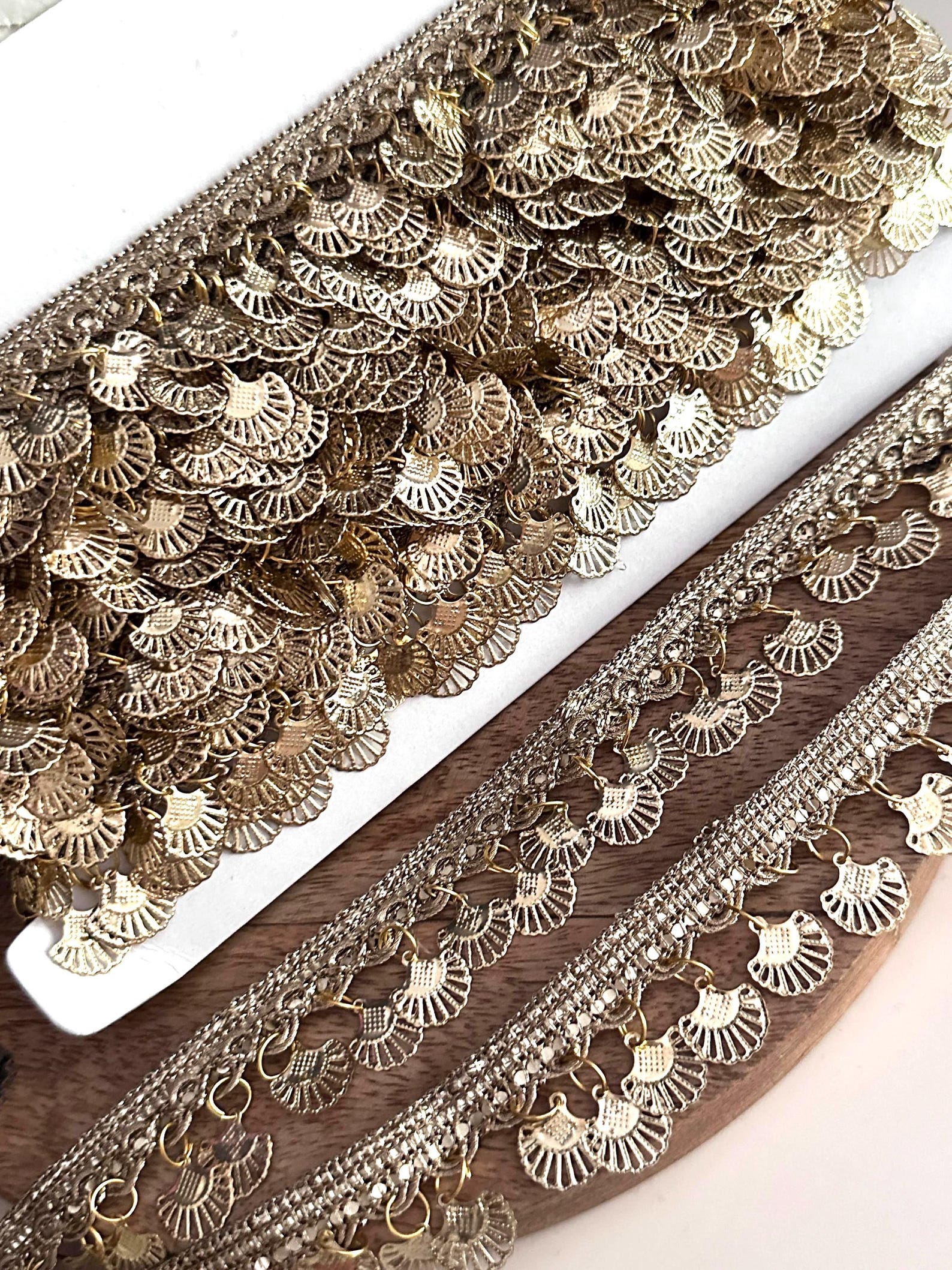 Gold Coin Metal Suspended Shell Lace Trim Boho Crafting Lace for ...