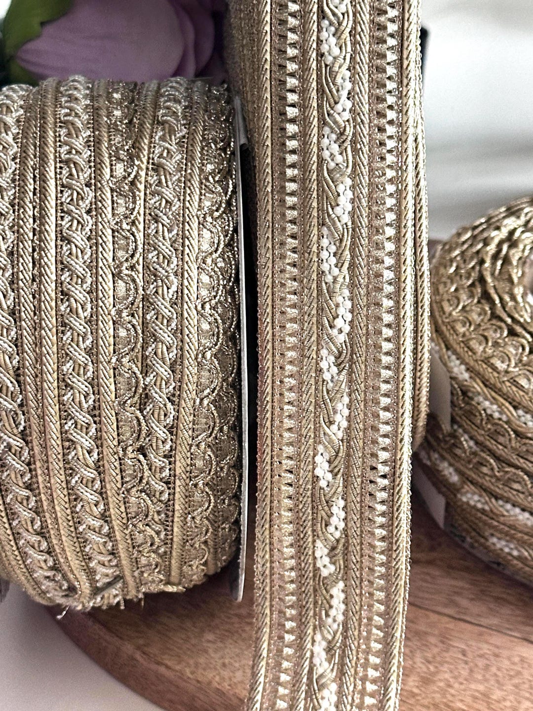 Gold Beaded Crafting Lace Trim Elegant Wedding Embroidered Ribbon for ...