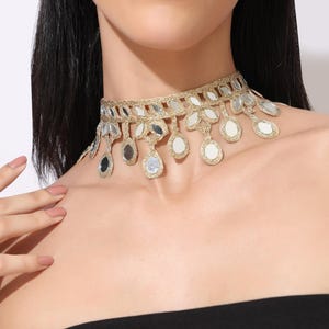 Mirror Choker Necklace Belt Combo: Handmade Boho Festival Jewelry - Etsy