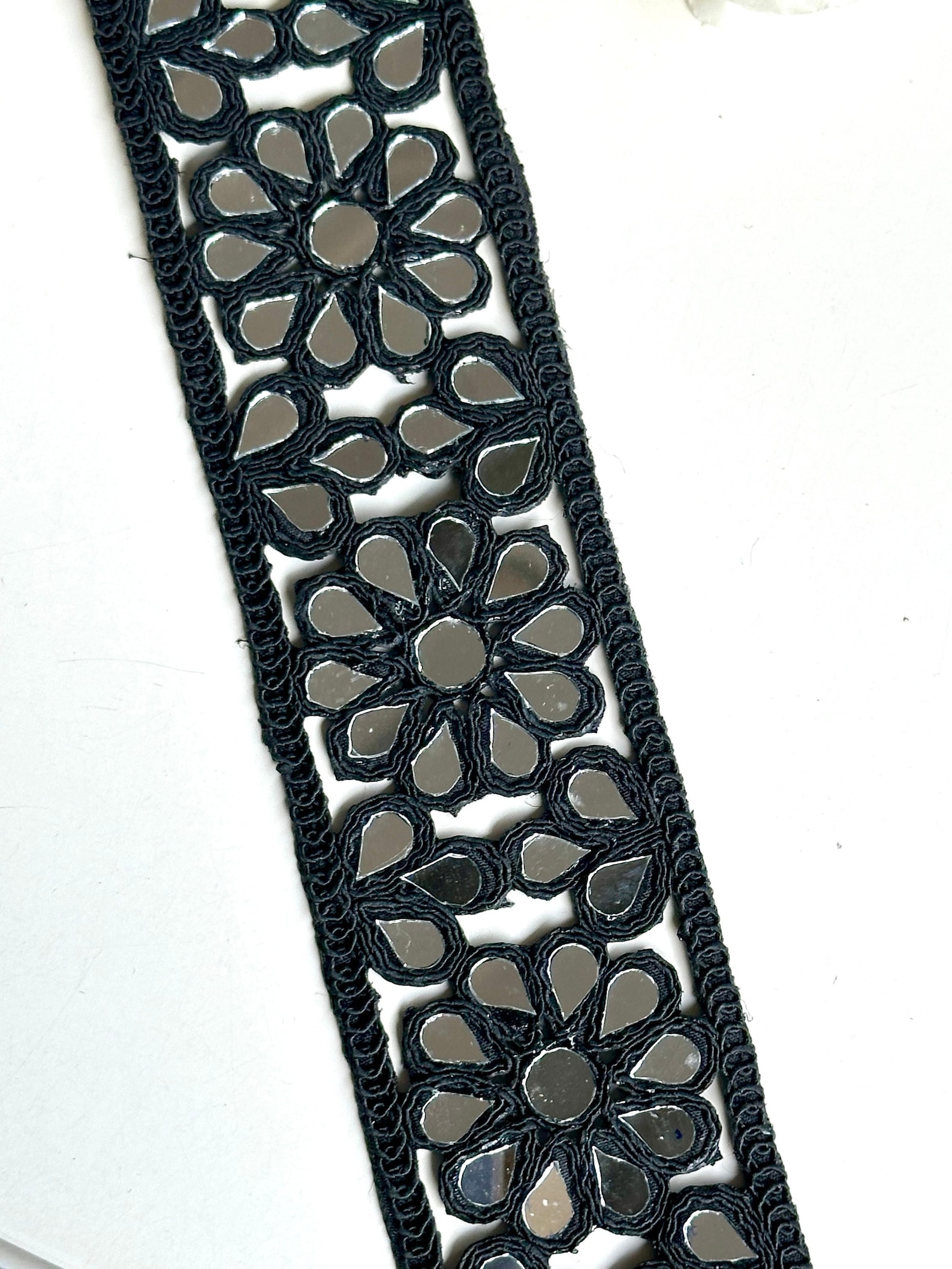 4.5cm Indian Mirror Black Gothic Flower Pattern Trim Saree Border ...