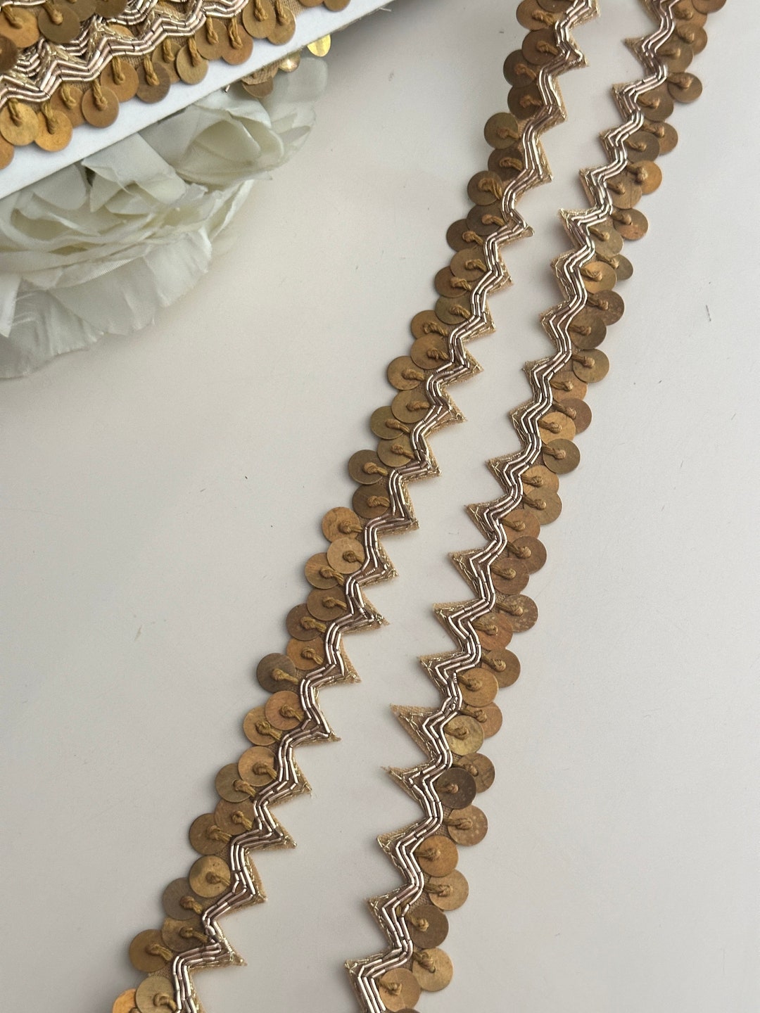 Wedding Saree Trim Handmade Metal Sequence Trim Embellished Indian ...