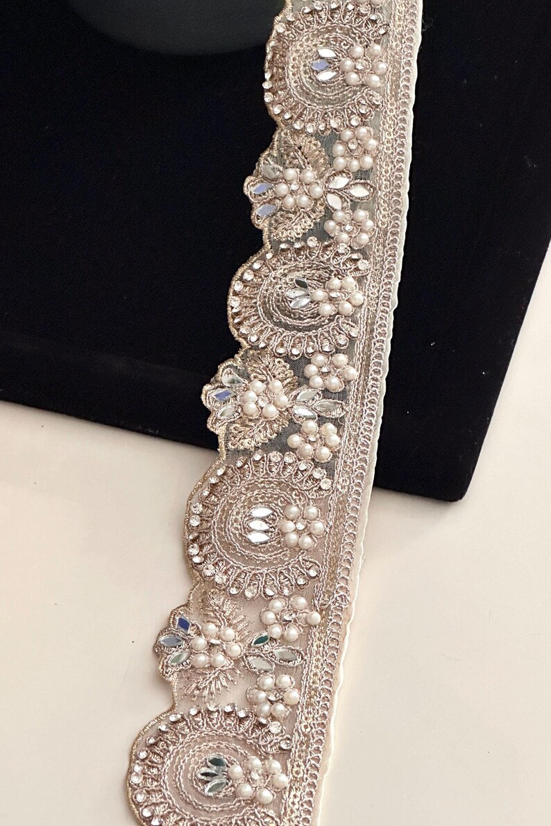Luxury Light Pearl Zircon Embroidery Sari Border Edging Trim Wedding ...