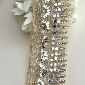 Pale Gold Mirror Work Lace Indian Zari Embroidered Trim on Tulle for ...