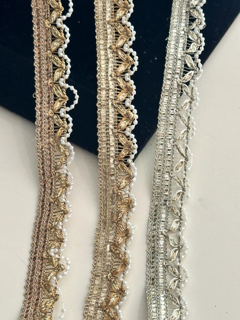 By Yard Pearl Scallop Beaded Trim Indian Embroidery Crafting Lace Sew ...