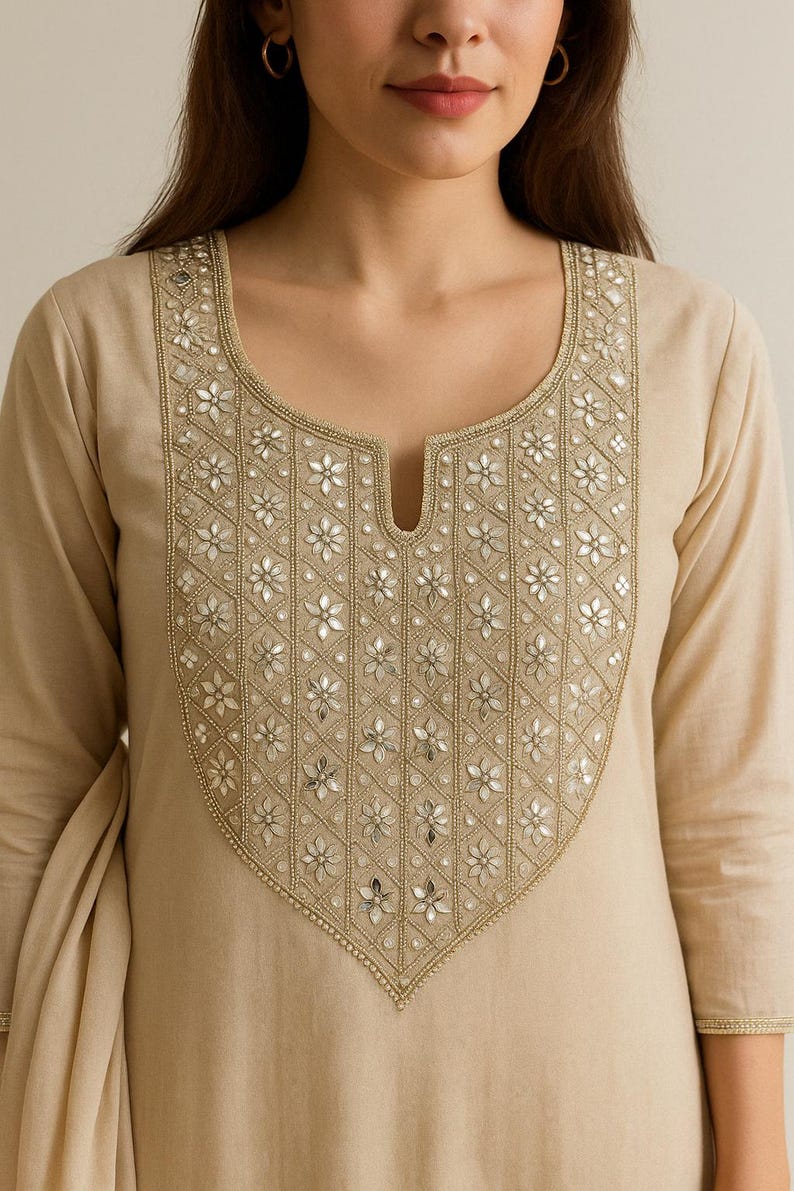 Floral Embroidery Applique Sew on Neckline Patch Mirror Pearl Stone ...