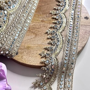Mirror Work Gold Lace Trim: Sequin Embroidered Indian Border (9cm) - Etsy