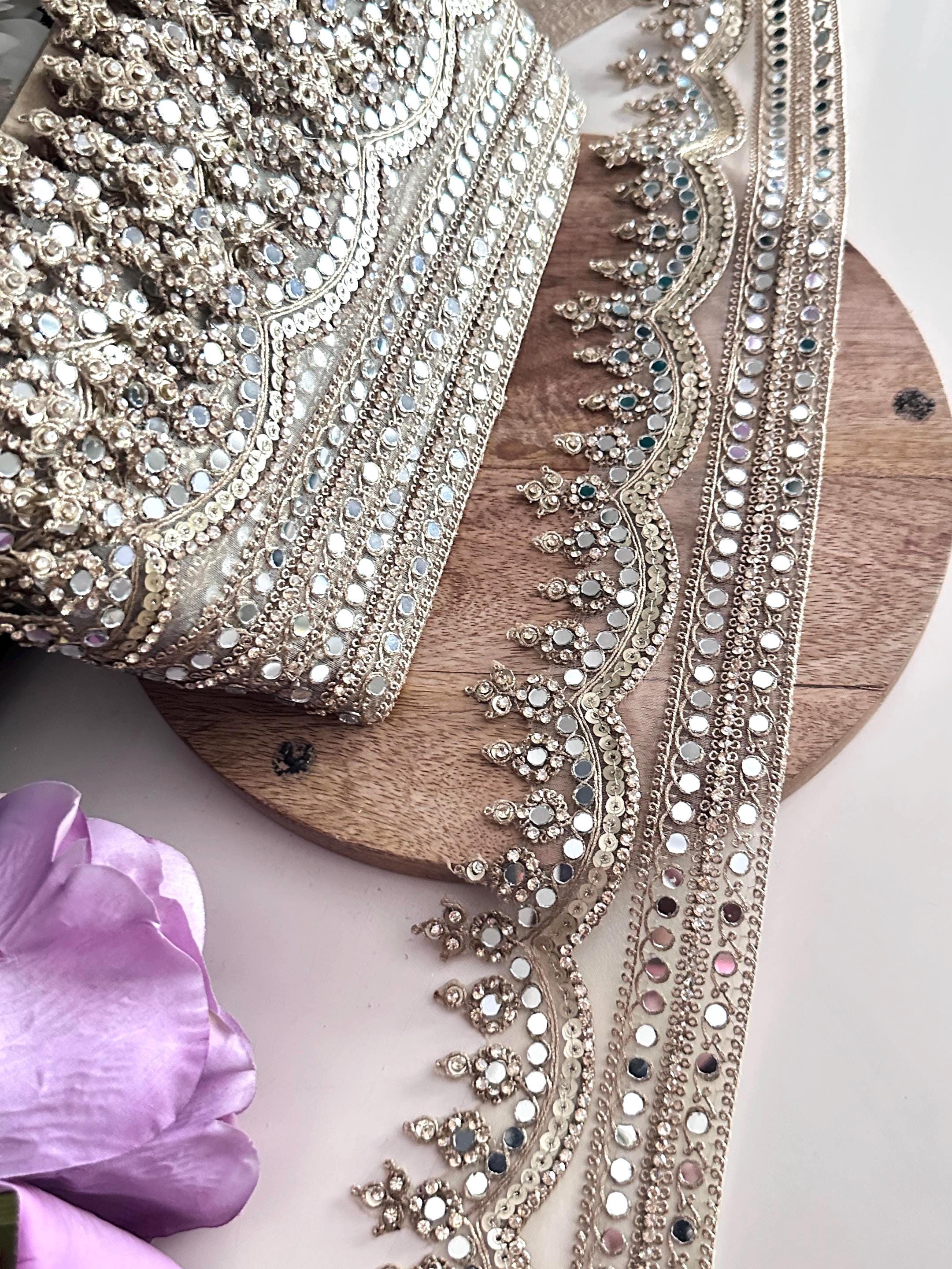 Mirror Work Gold Lace Trim: Sequin Embroidered Indian Border (9cm) - Etsy