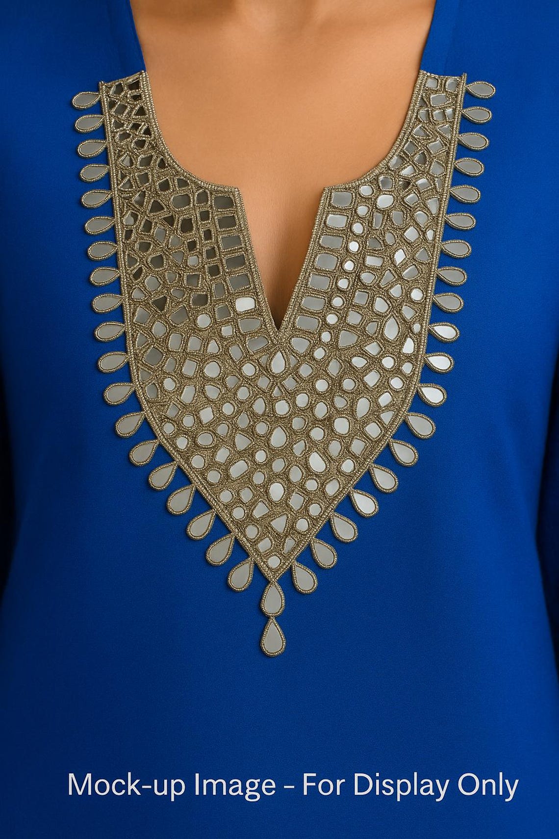 Mirror Work Applique Neckline Patch Handmade Tassel Mirror Embroidery ...